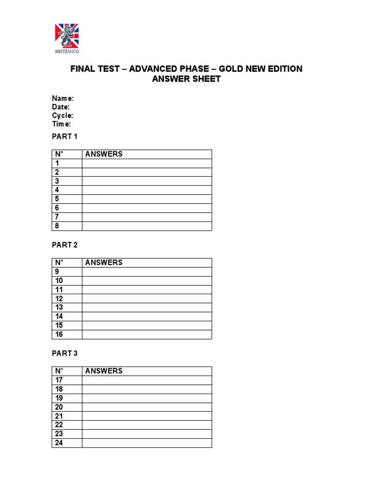 Advanced Phase Exam Answer Sheet | PDF | Technology & Engineering