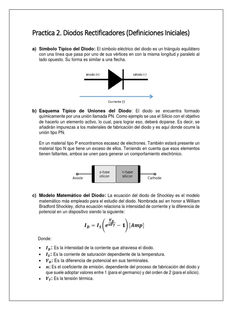 Practica 2. Diodos Rectificadores (Definiciones Iniciales) | PDF | Diodo | Corriente eléctrica