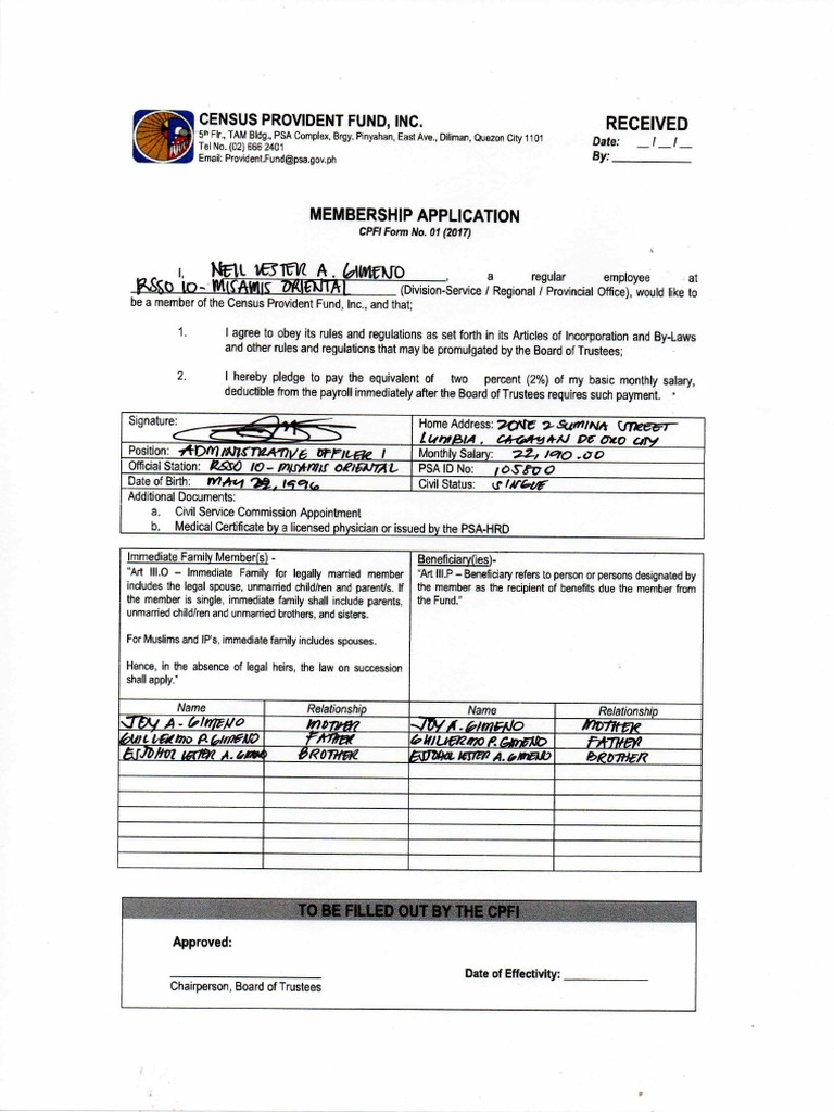 CPFI Membership Application Form | PDF