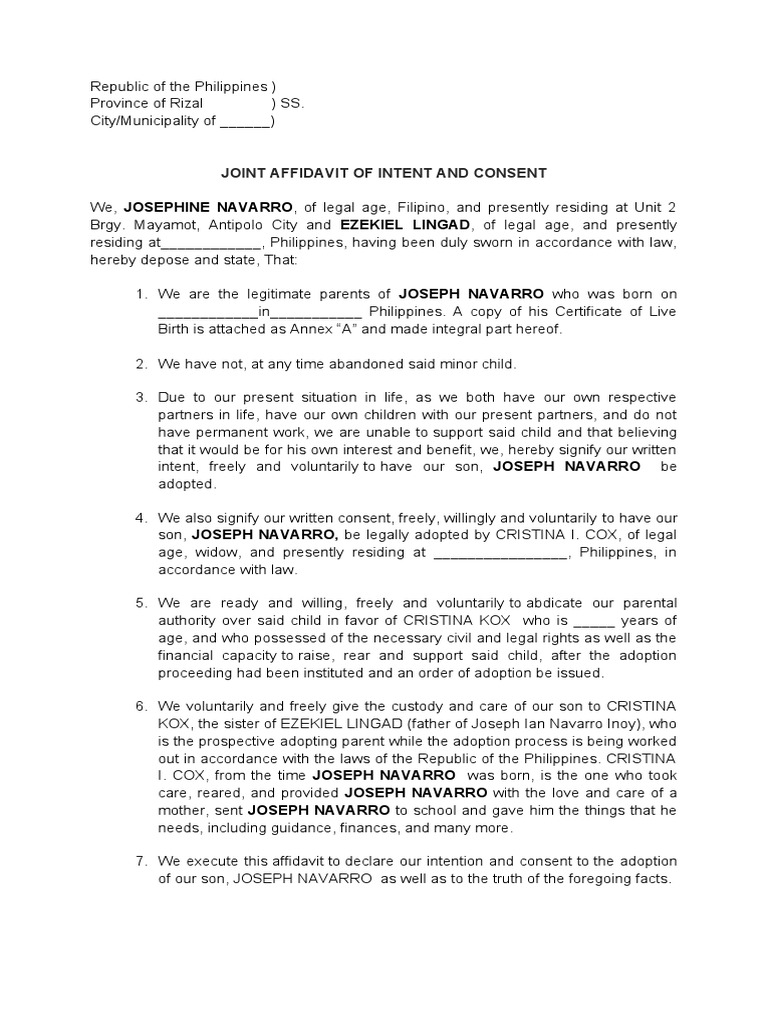 Affidavit of Intent and Consent-Sample | PDF | Affidavit | Common Law