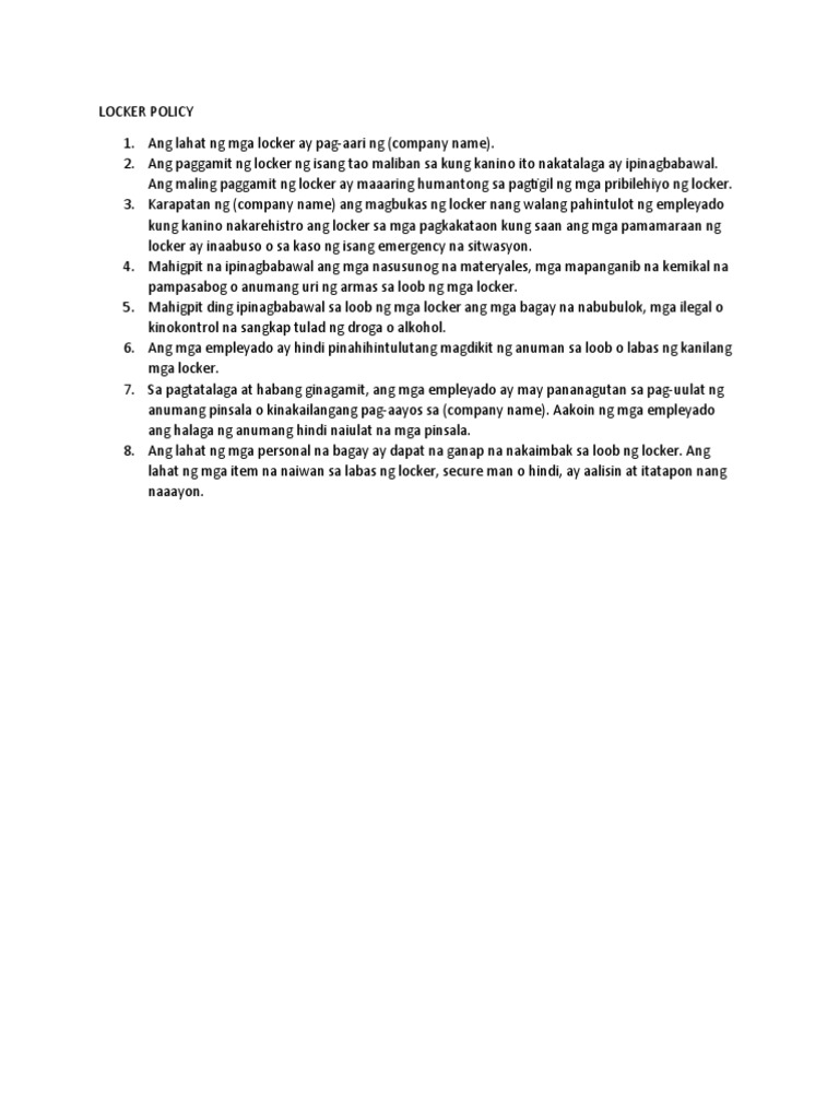 Locker Policy Tagalog | PDF