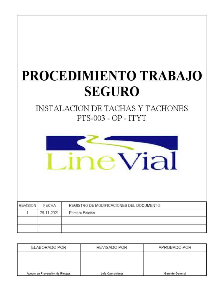 PTS - 003 - OP - Instalacion Tachas y Tachones V1 | PDF | Peatonal | Calle