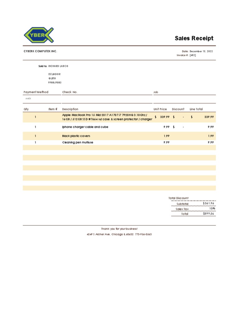 MacBook Pro Purchase Receipt 2022 | PDF