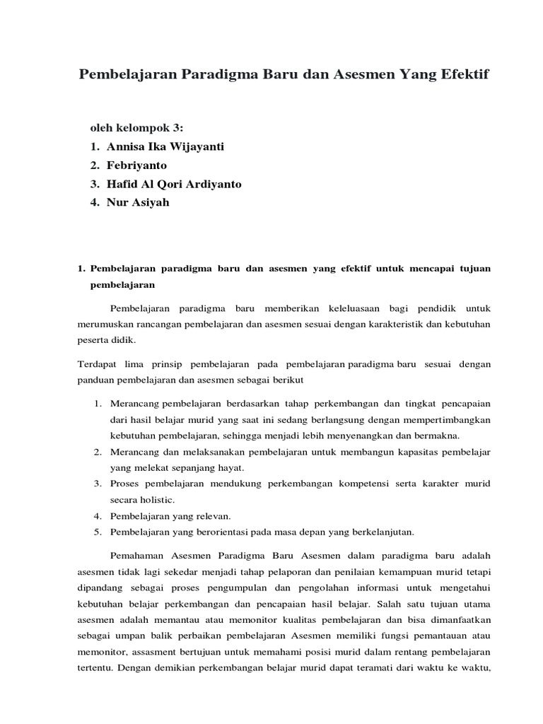 Pembelajaran Paradigma Baru Dan Asesmen Yang Efektif | PDF