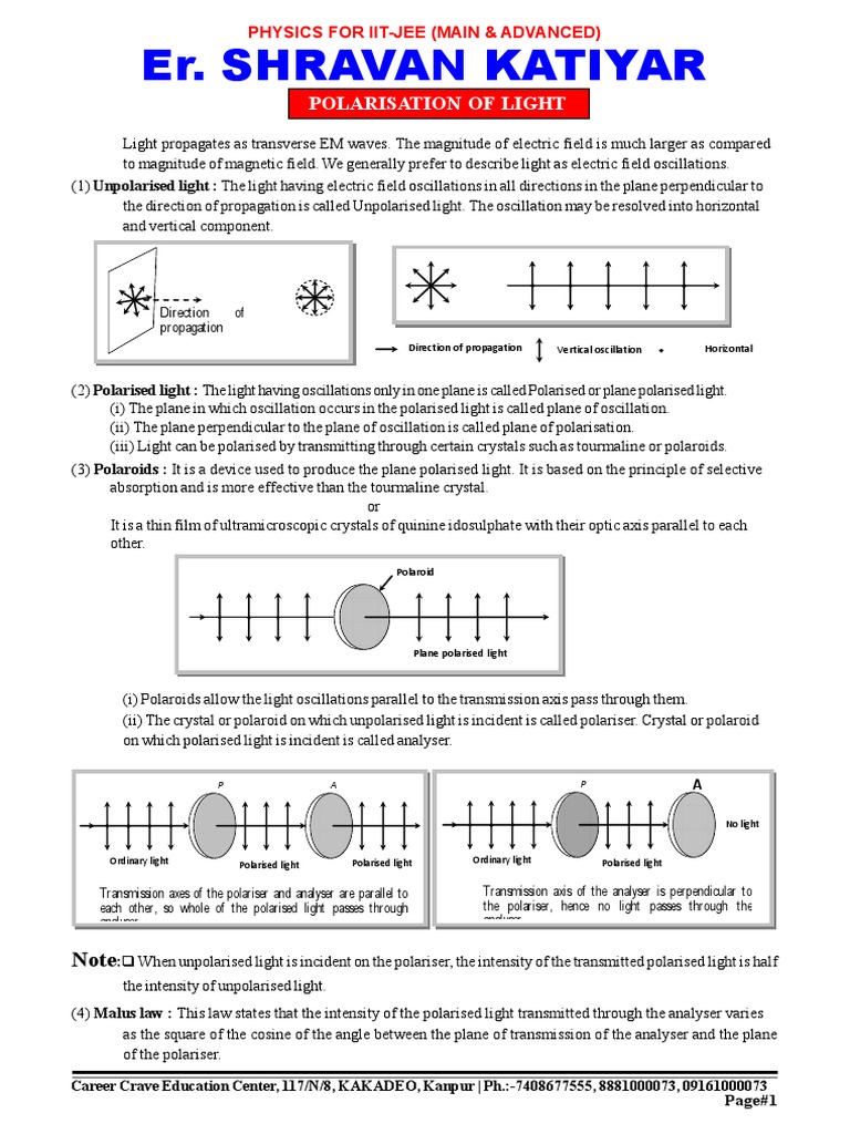 Polarization of Light | PDF | Polarization (Waves) | Optics
