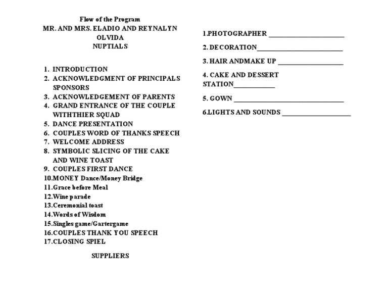 Flow of The Program Wedding | PDF | Wellness