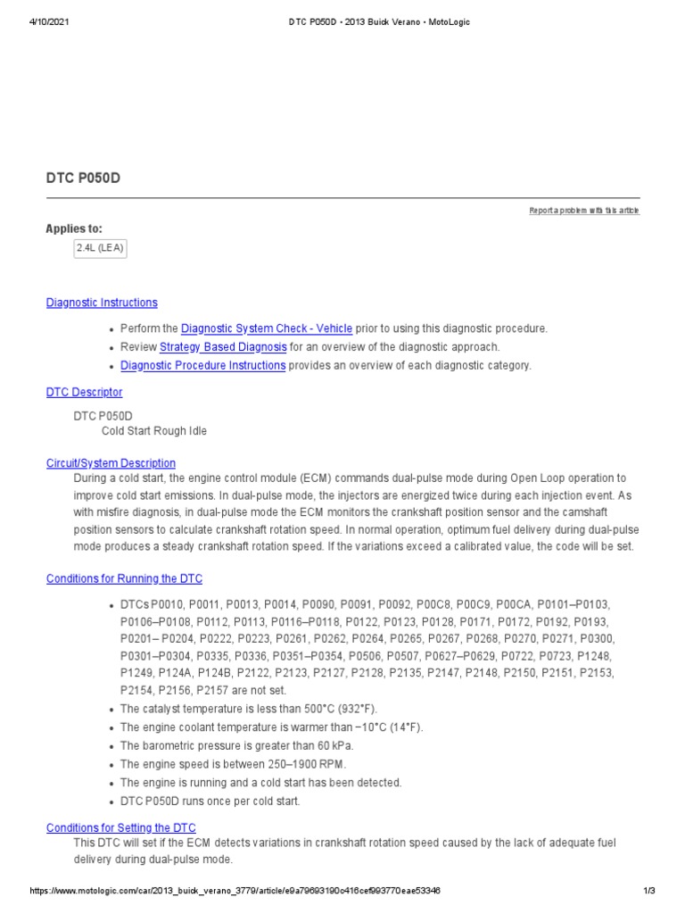 DTC P050D: Applies To | PDF | Fuel Injection | Engines