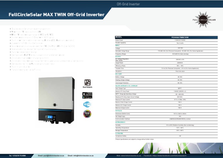 FullCircleSolar MAX TWIN 11KW Inverter | PDF | Battery Charger | Power ...