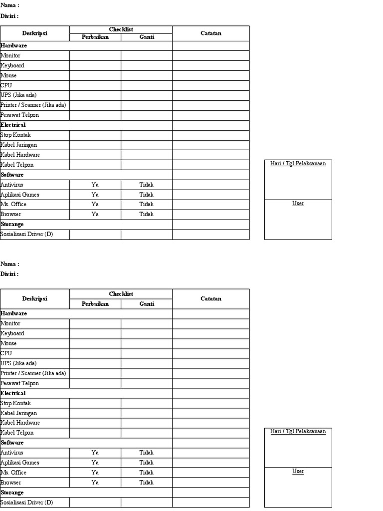 Form Checklist PC | PDF | Komputer