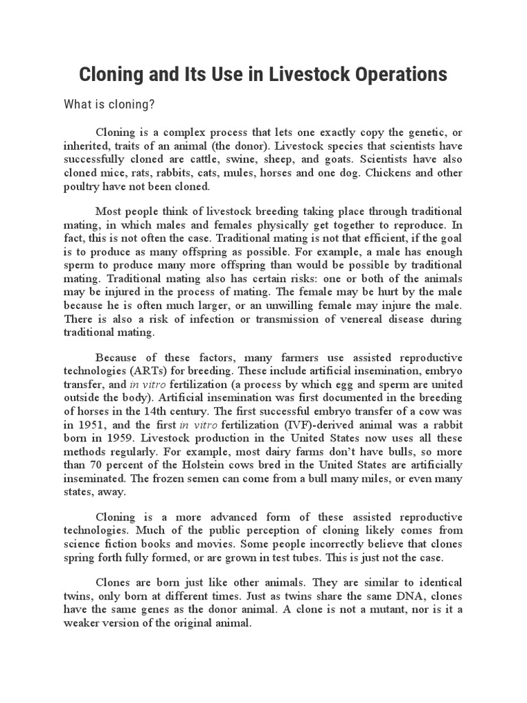 Cloning in Livestock: Improving Traits and Reducing Costs | PDF | Cloning | Reproduction