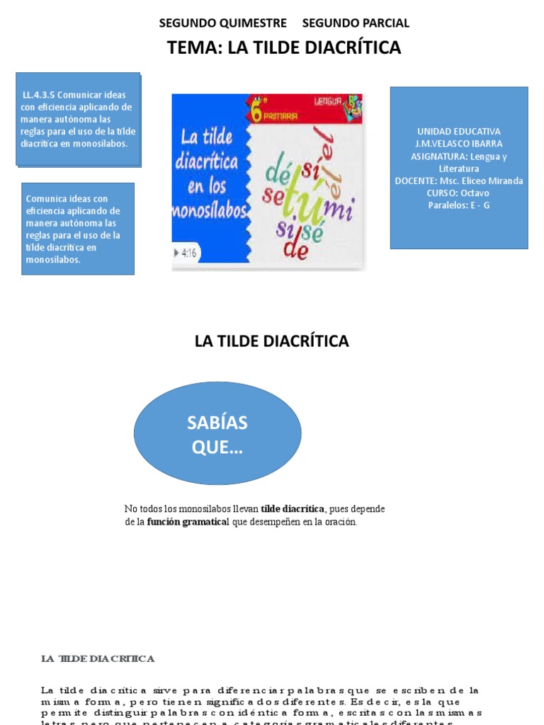 Uso de la Tilde Diacrítica en Monosílabos | PDF | Mecánica del lenguaje ...