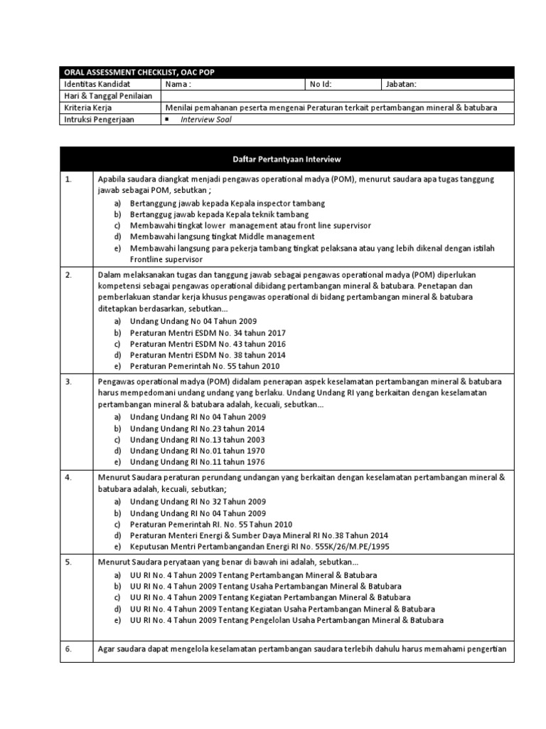 Oral Assessment Checklist Pom | PDF