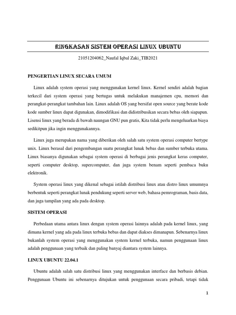 Ringkasan Sistem Operasi Linux Ubuntu | PDF