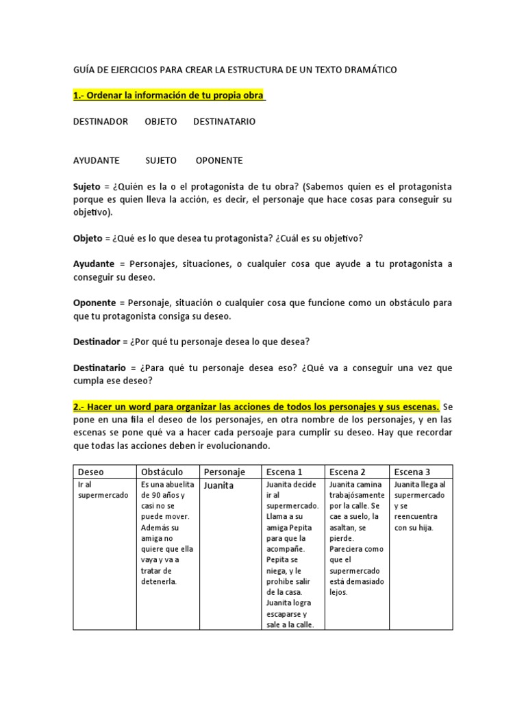 Guía de Ejercicios para Crear La Estructura de Un Texto Dramático | PDF