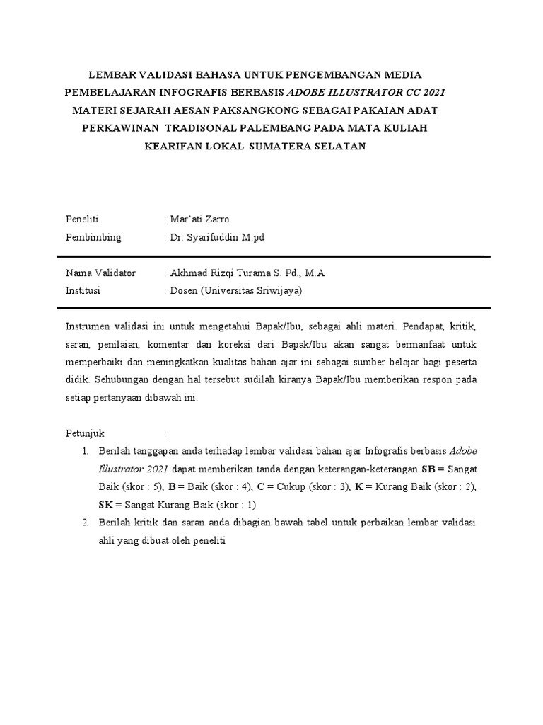 Lembar Validasi Bahasa | PDF