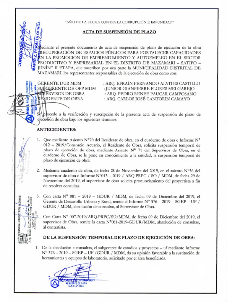 Acta de Suspensión de Obra | PDF