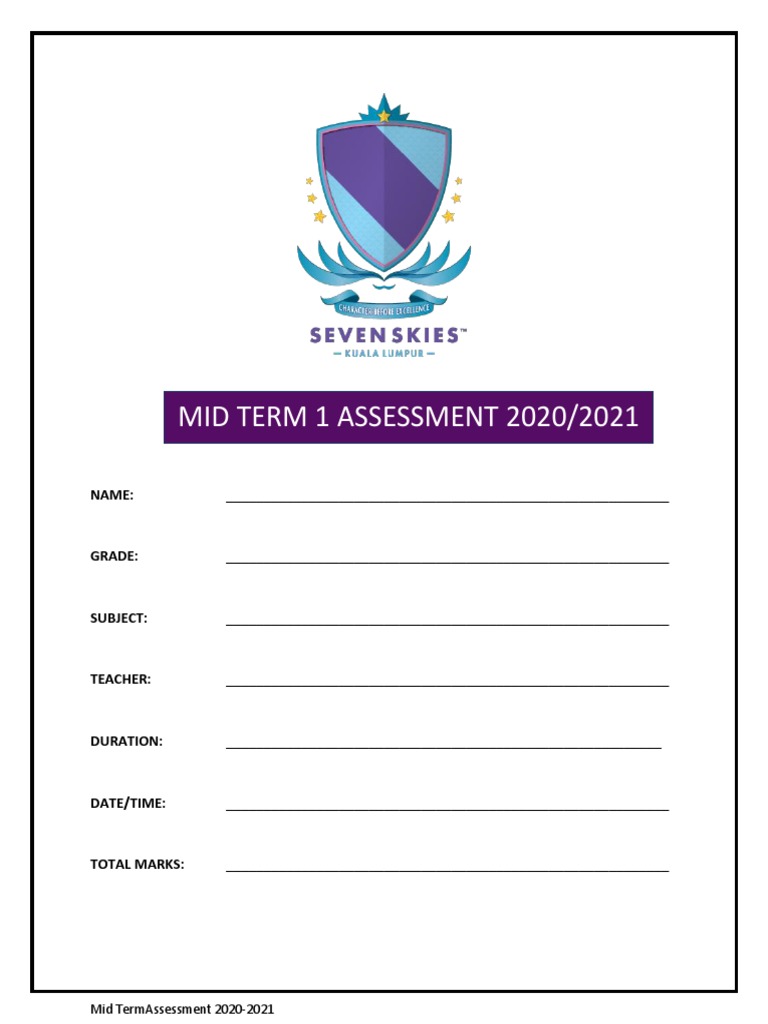 Mid Term 1 Assessment 2020 2021 Pdf Part Of Speech Cognitive Science