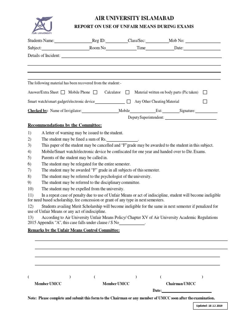 UFM Form For Mid Semester Exam | PDF