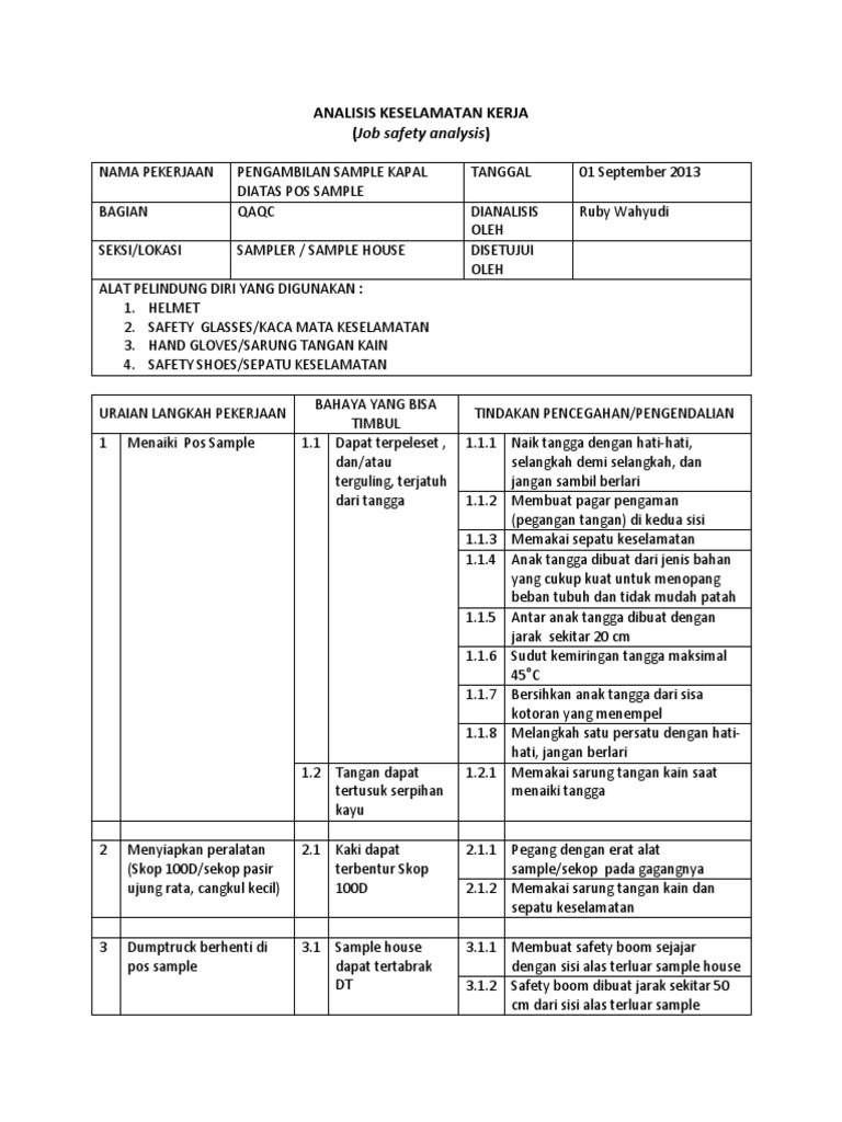 8 JSA Pengambilan Sample Kapal | PDF