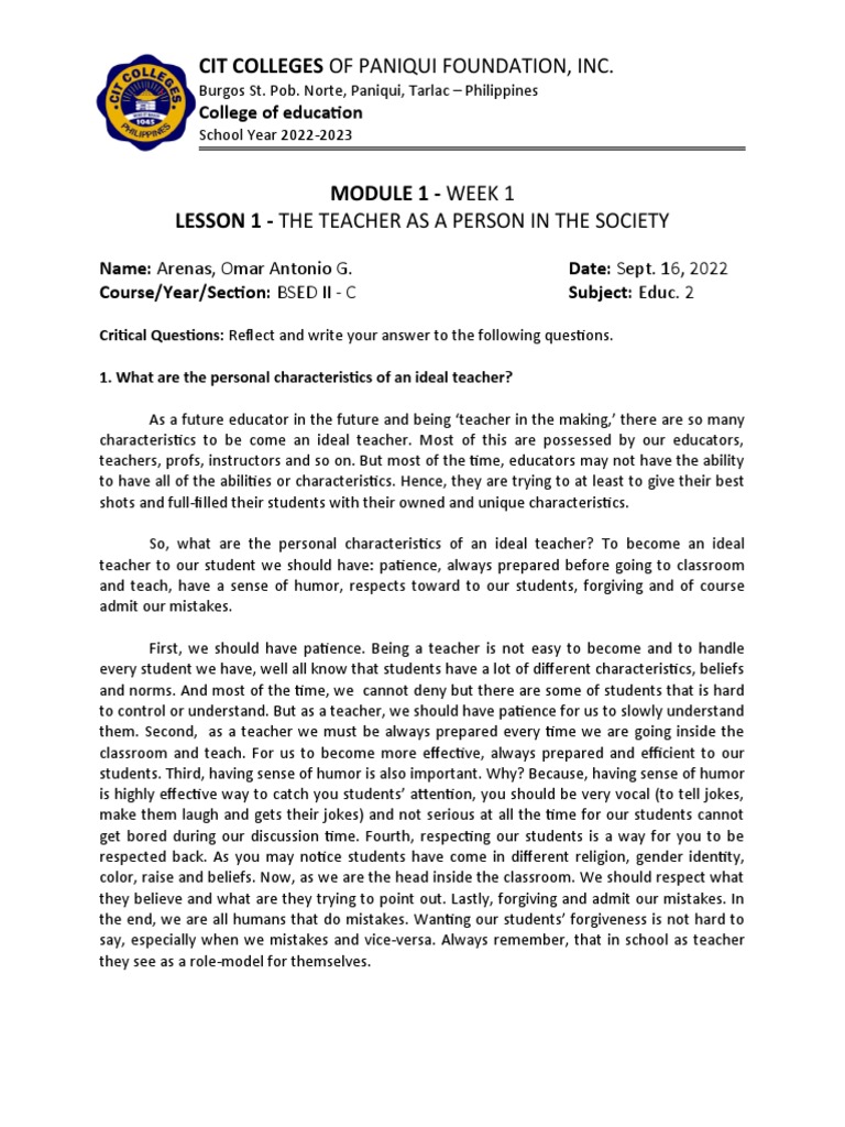 EDUC 2 (Activity 1) | PDF | Teachers | Teaching Method