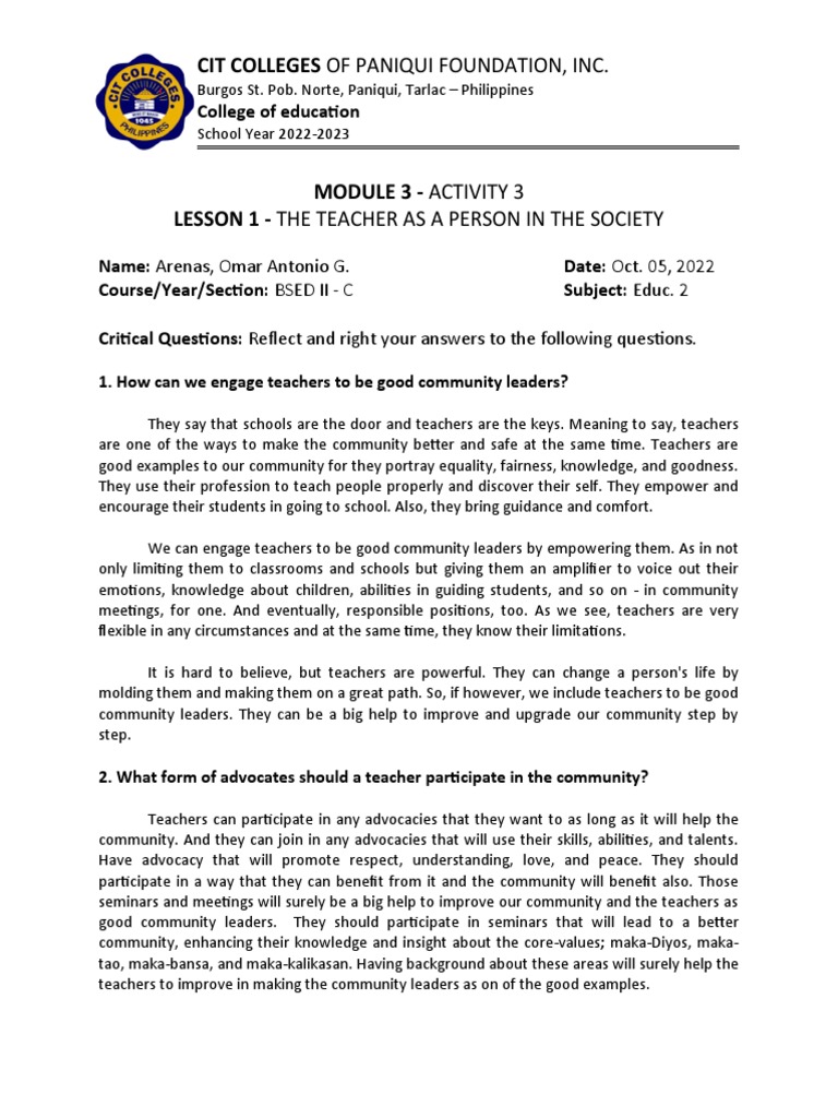 EDUC 2 (Activity 3) | Download Free PDF | Teachers | Cognition