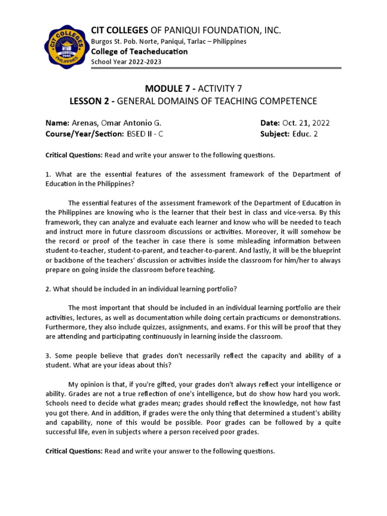 EDUC 2 (Activity 7) | PDF | Teaching Method | Educational Assessment