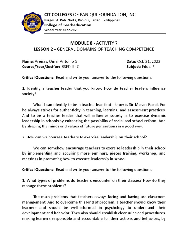 EDUC 2 (Activity 8) | Download Free PDF | Teachers | Teaching Method