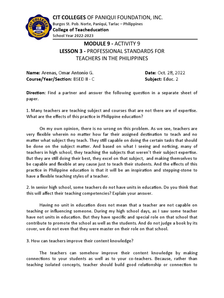 EDUC 2 (Activity 9) | PDF | Teachers | Teaching Method