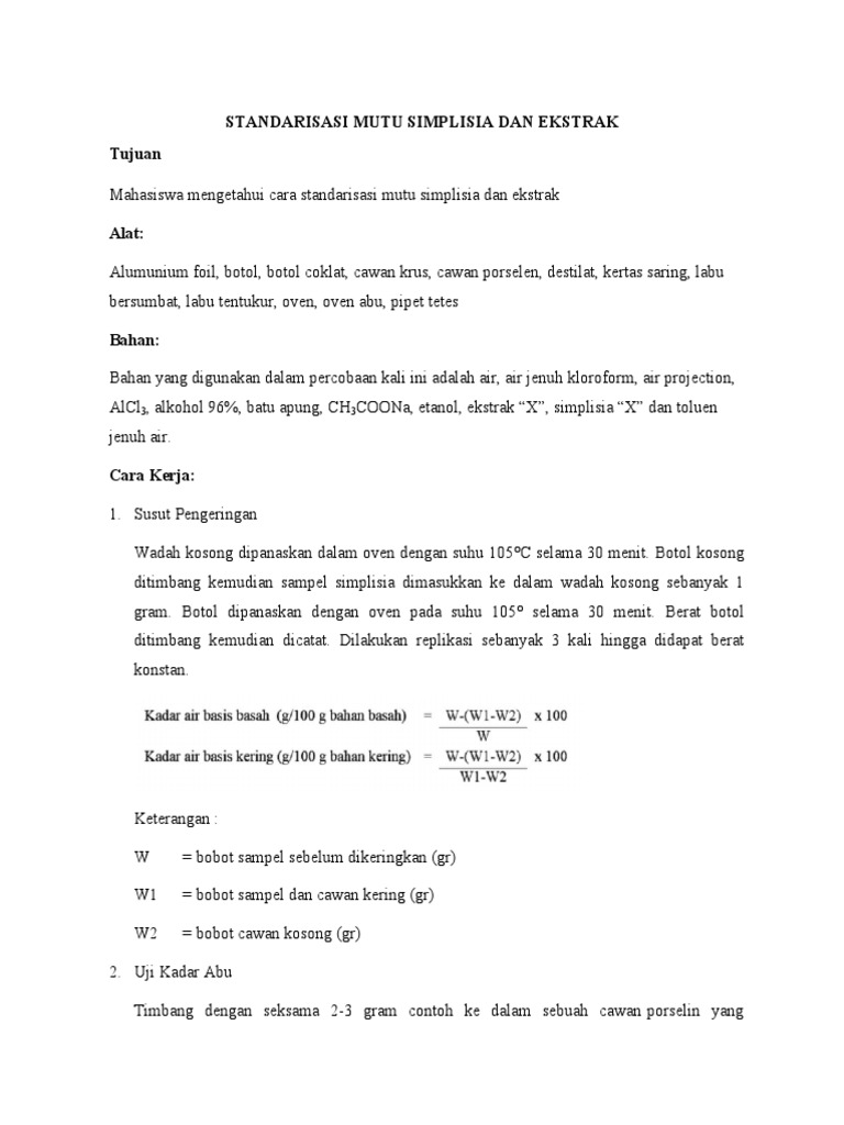 Standarisasi Mutu Simplisia Dan Ekstrak | PDF