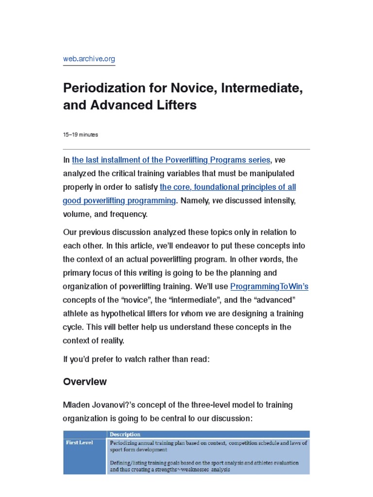 Periodization For Novice, Intermediate, and Advanced Lifters ...