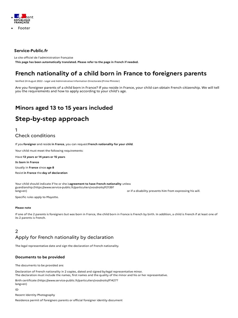 French Nationality of A Child Born in France To Foreigners Parents ...
