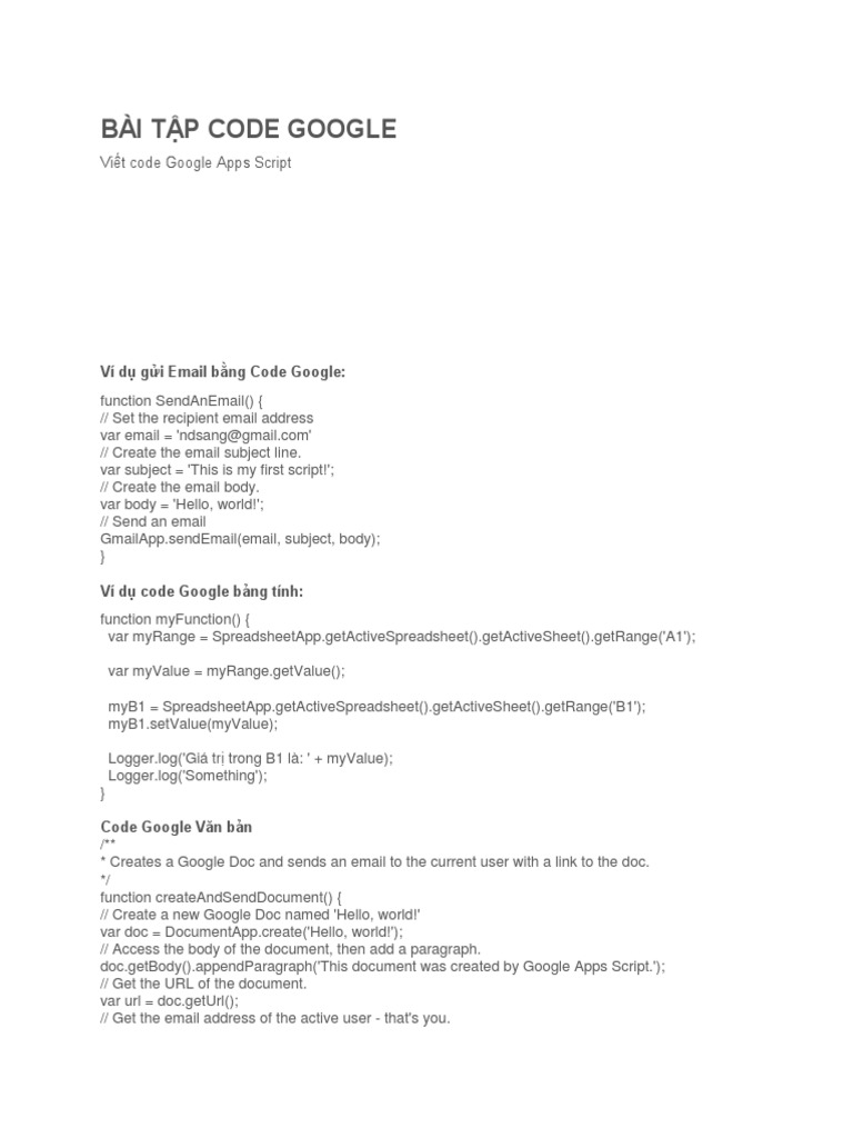 Google Apps Script Code Examples | PDF | Information Technology Management | Software