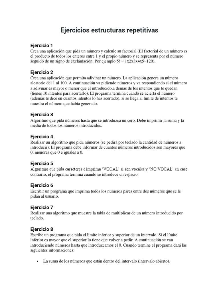 Ejercicios - Estructuras Repetitivas | PDF | Multiplicación | Exponenciación