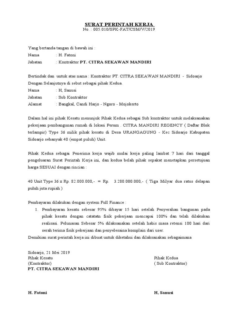 Surat Perintah Kerja | PDF
