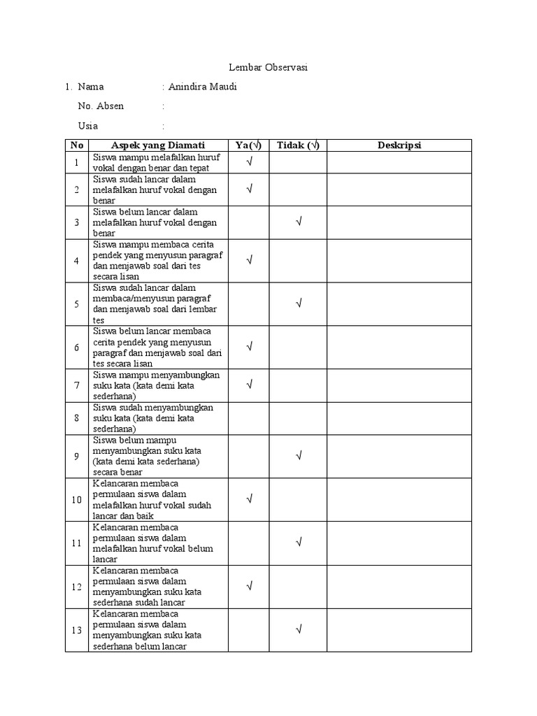 Lembar Observasi Dilla | PDF