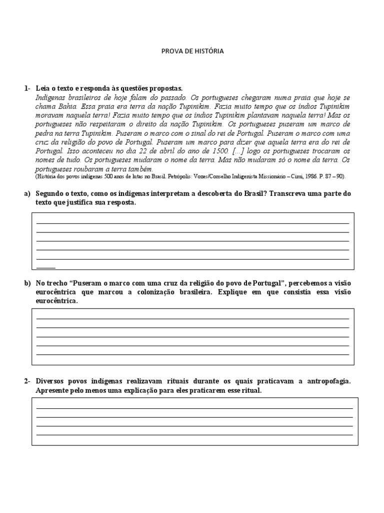 Prova de História | PDF | Portugal | Brasil