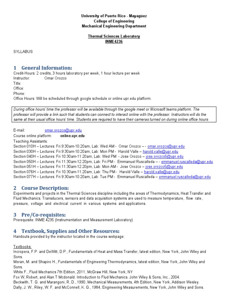 Syllabus - Inme4236 - Fall 2021 Hybrid Mode v1 | PDF | Heat | Test ...