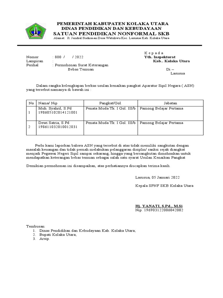 Surat Pengantar Bebas Temuan | PDF