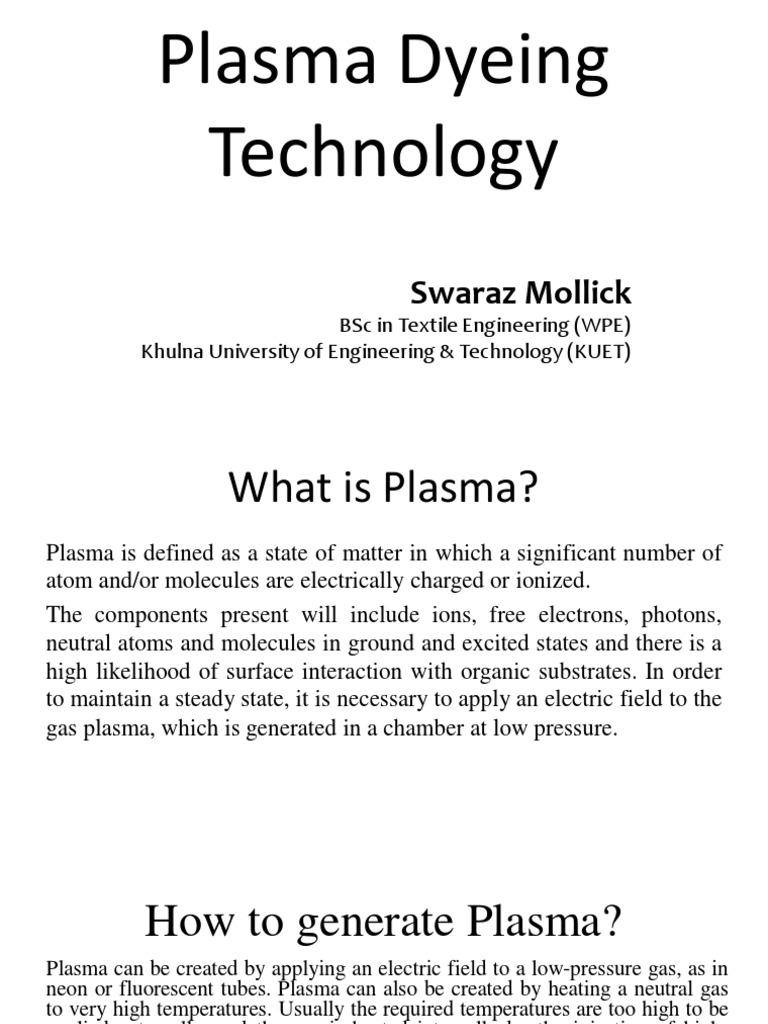 Plasmadyeing 200320162358 | Download Free PDF | Plasma (Physics) | Gases