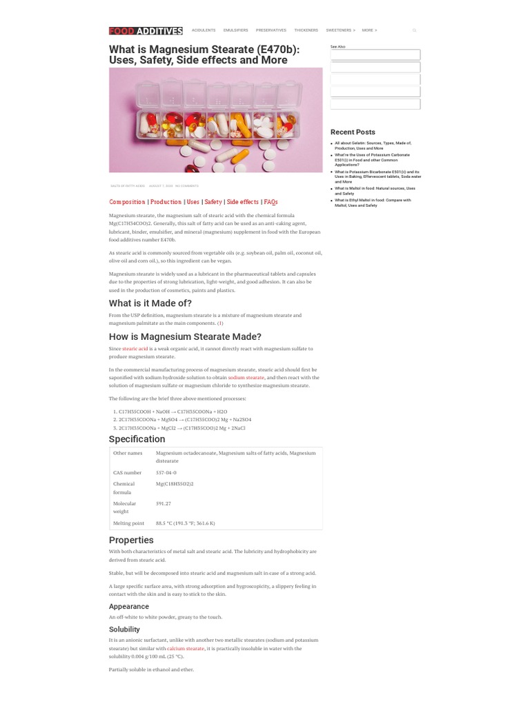 What Is Magnesium Stearate (E470b) - Uses, Safety, Side Effects and ...