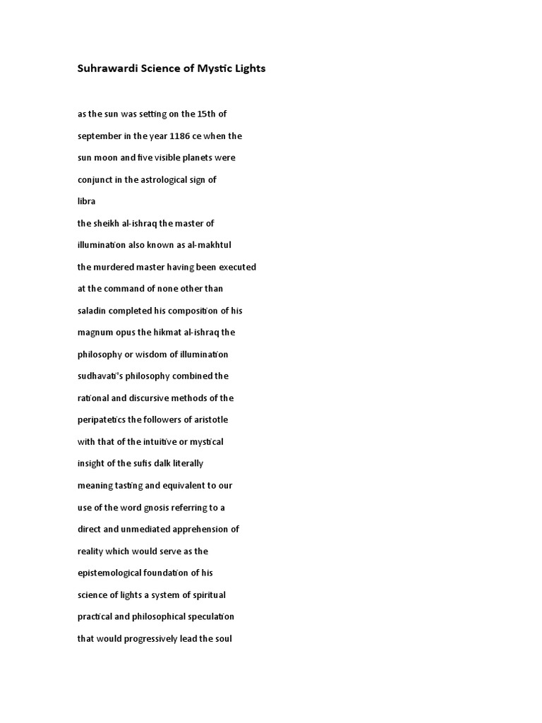 Suhrawardi's Philosophy of Illumination | PDF | Existence | Philosophy