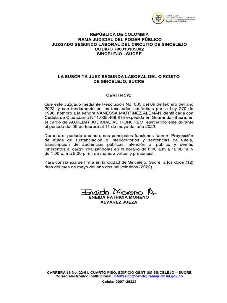 Certificación de Auxiliar Judicial Ad Honorem | PDF | Apelación | Justicia