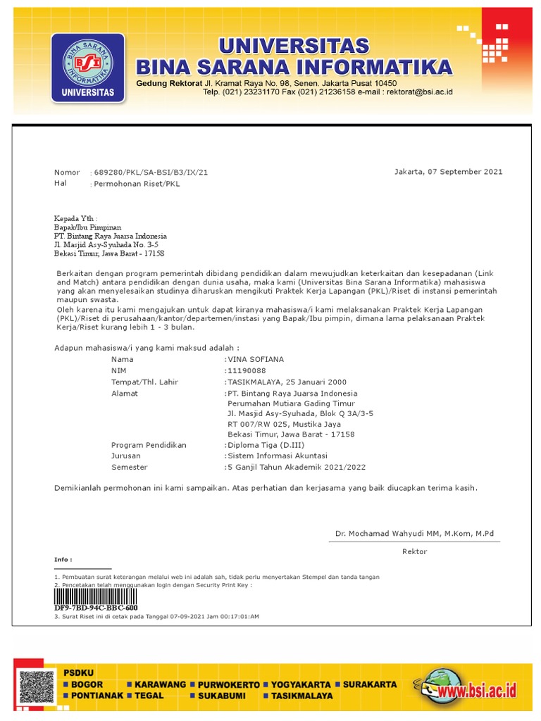 Surat Permohonan PKL | PDF