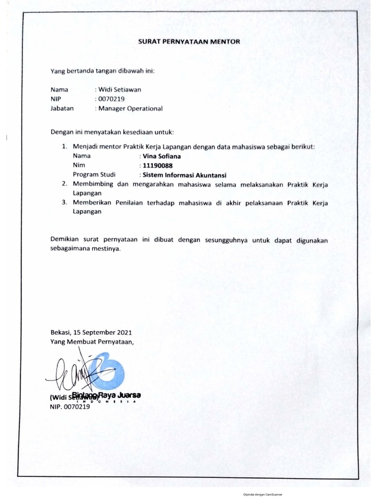 Surat Pernyataan Mentor | PDF