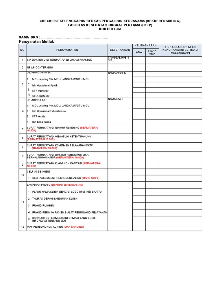 Check List Persyaratan Kerjasama | PDF