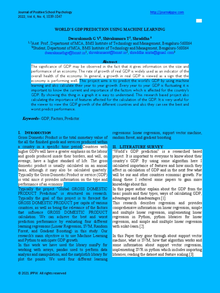 Worlds Gdp Predection Using Machine Learning Pdf Gross Domestic Product Regression Analysis