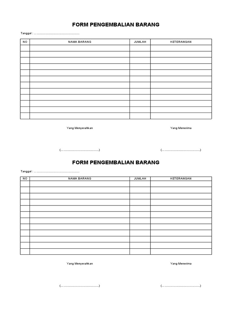 Form Pengembalian Barang | PDF