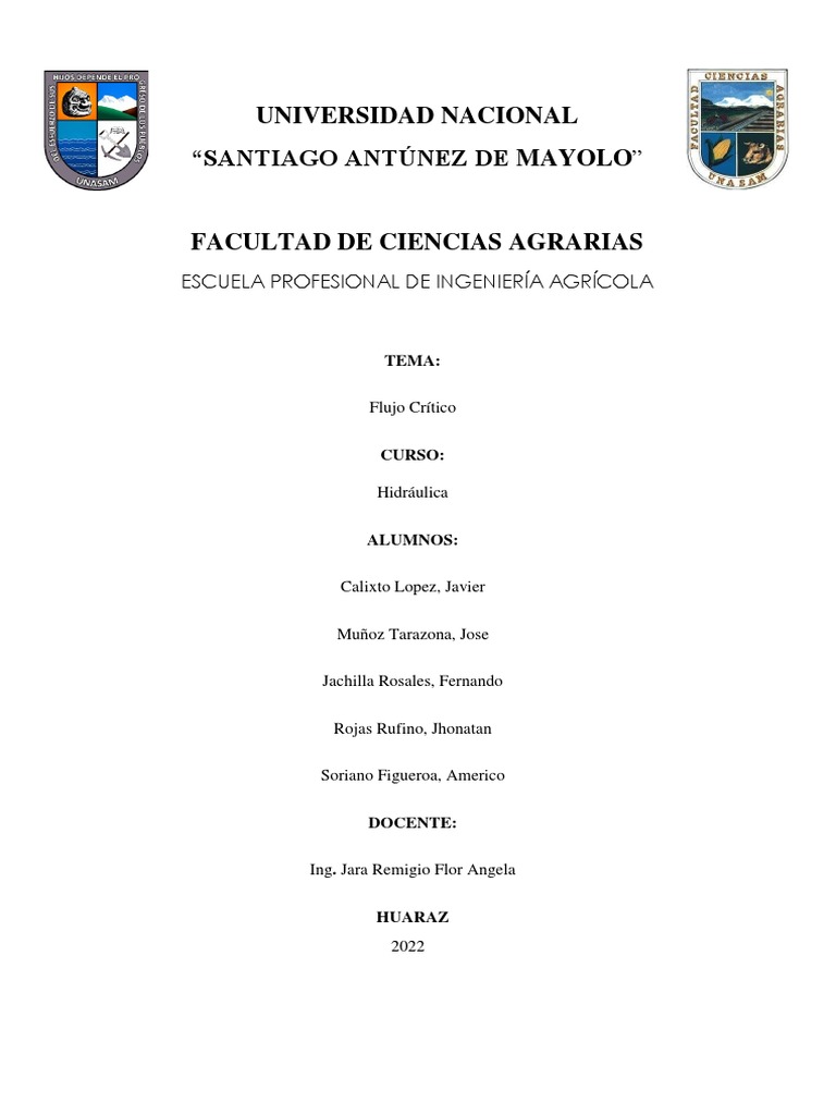 Flujo Crítico - Grupo 2 Hidráulica | PDF | Asíntota | Descarga (hidrología)