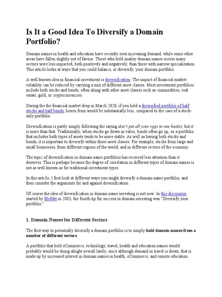 Is It A Good Idea To Diversify A Domain Portfolio | Download Free PDF ...