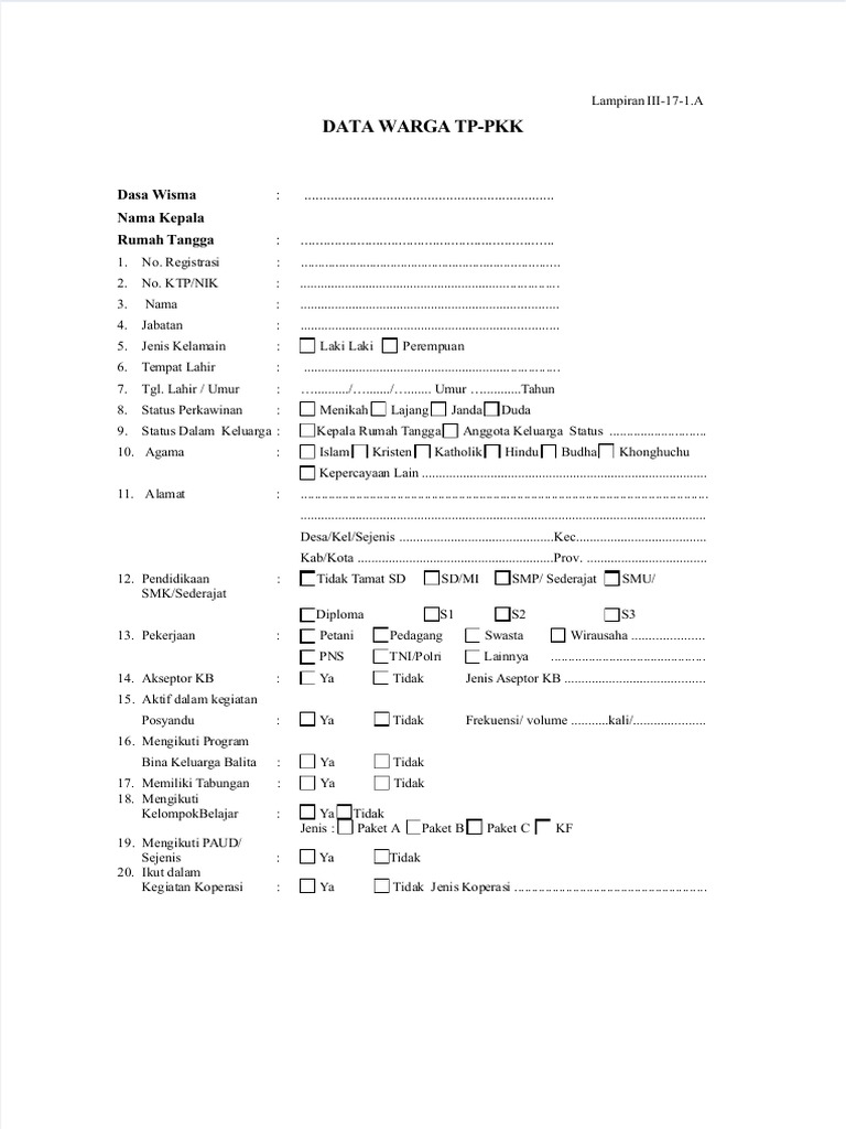 Form Dasa Wisma | PDF
